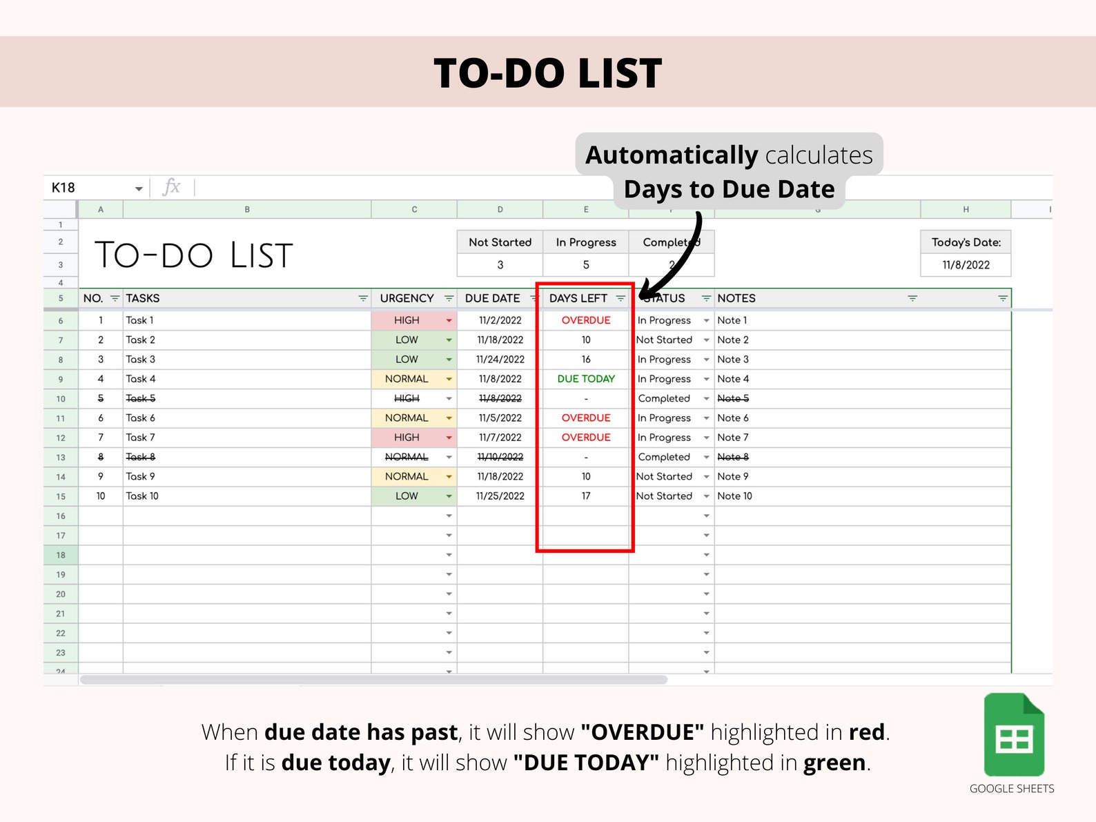 To Do List Google Sheets | Task Planner | Editable to Do List With Due ...