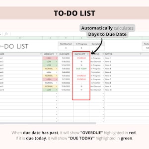 To Do List Google Sheets | Task Planner | Editable to Do List With Due ...