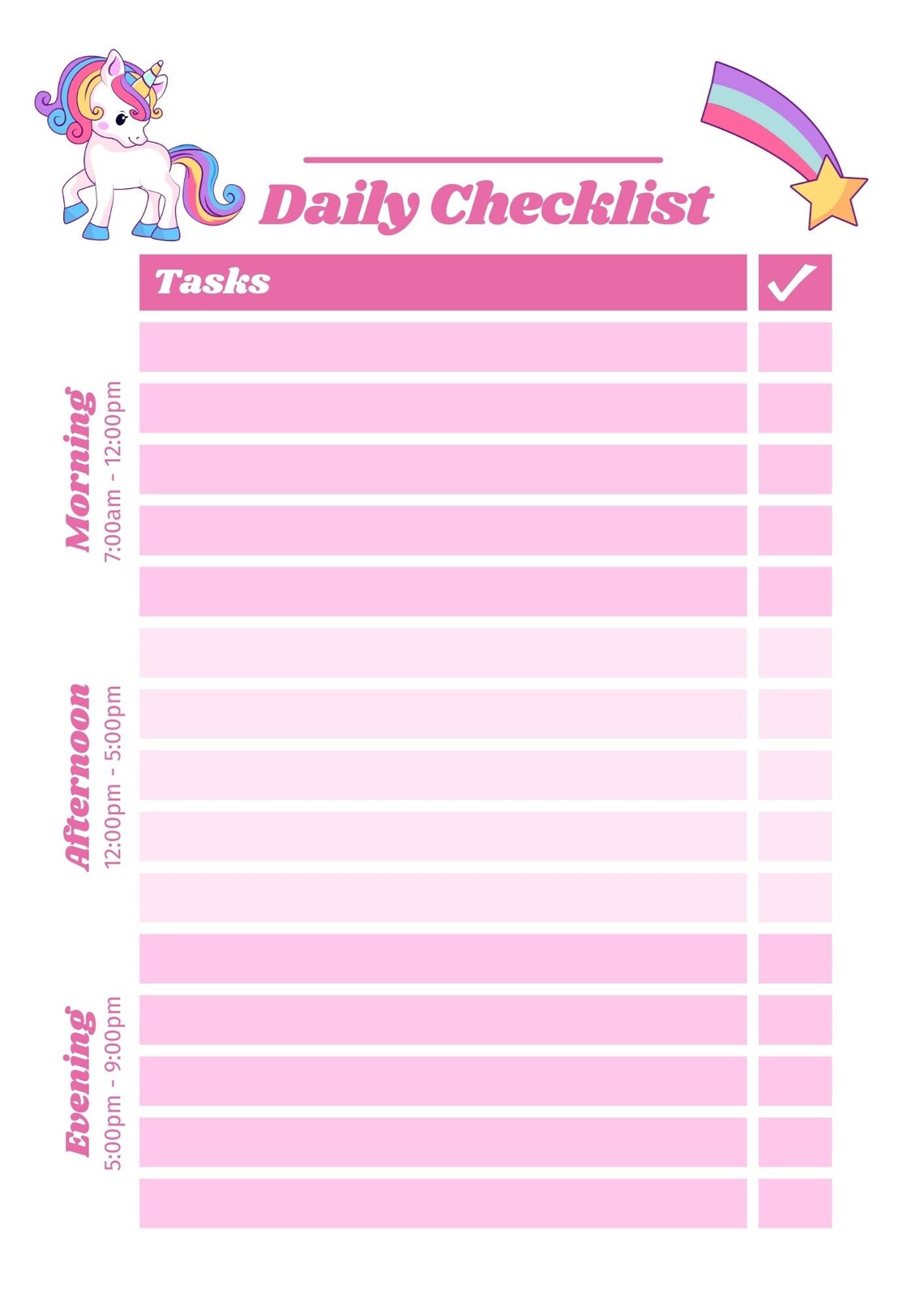 EDITABLE Kids Daily Checklist - Unicorn | Kids Routine Checklist ...