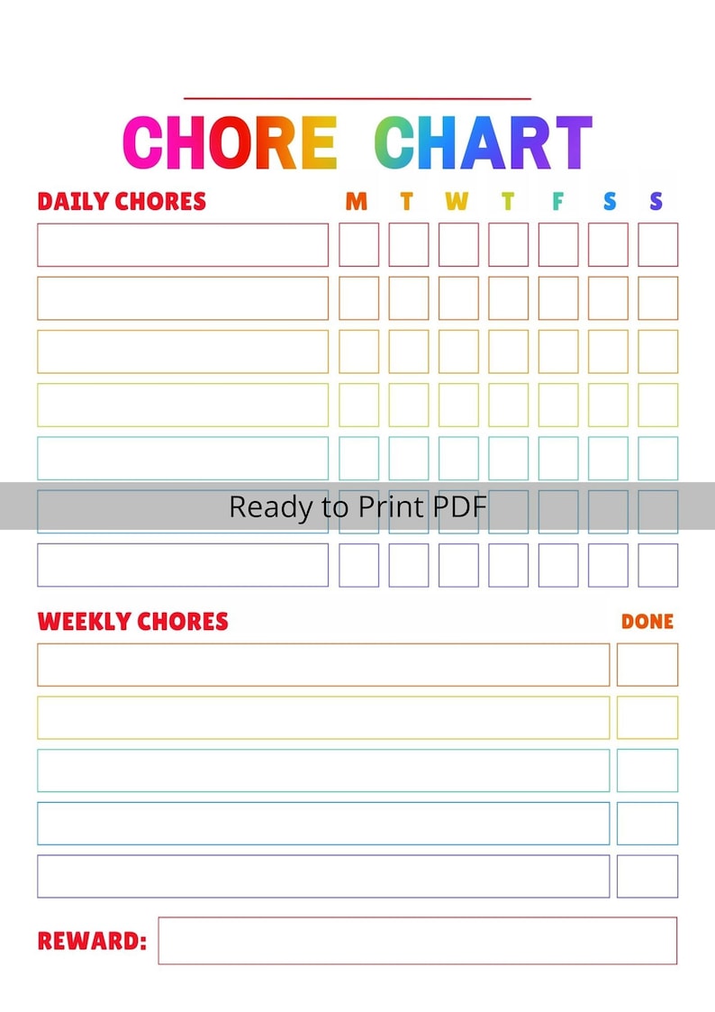 EDITABLE Daily & Weekly Chore Chart for Teens Rainbow Kids - Etsy