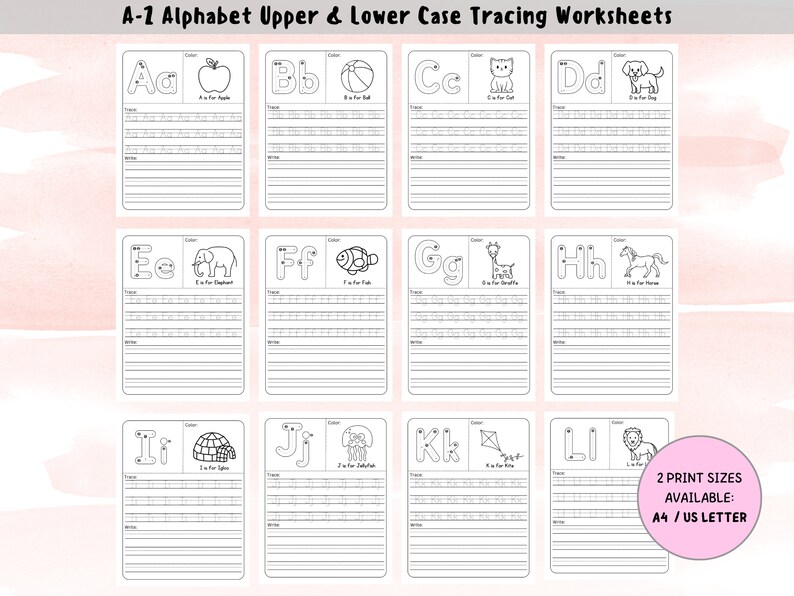 Preschool A-Z Upper & Lowercase Alphabet Tracing Worksheets, Toddlers ...