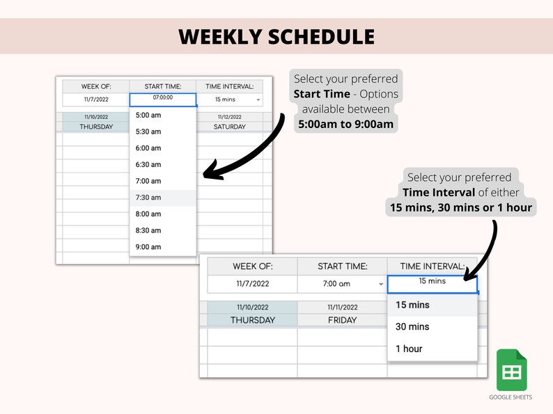 Weekly Schedule Google Sheets | Daily Schedule | Digital Weekly ...