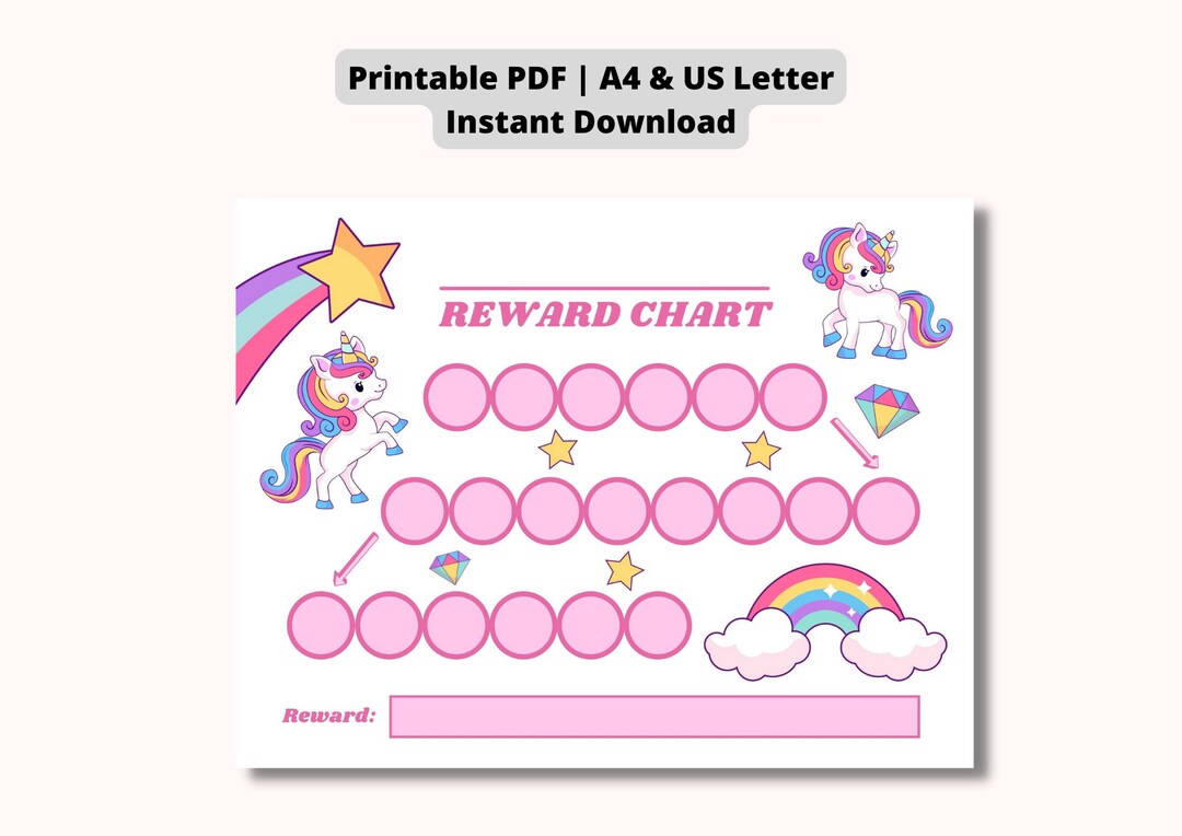 PRINTABLE Kids Reward Chart - Unicorn & Rainbows | Toddler Girls Reward ...