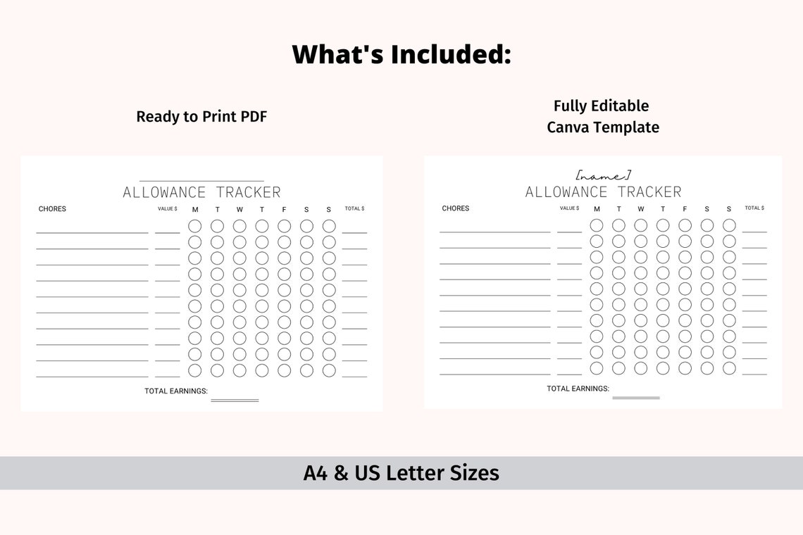 EDITABLE Allowance Chore Chart - Minimalist | Allowance Tracker ...