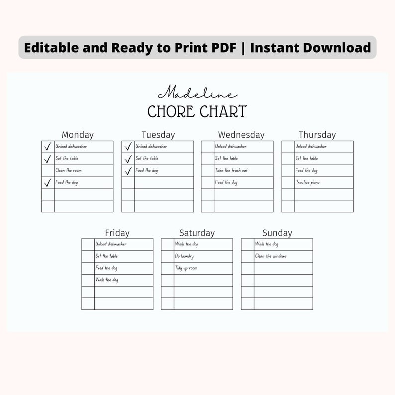 EDITABLE Daily Chore Chart Checklist Cleaning Schedule - Etsy