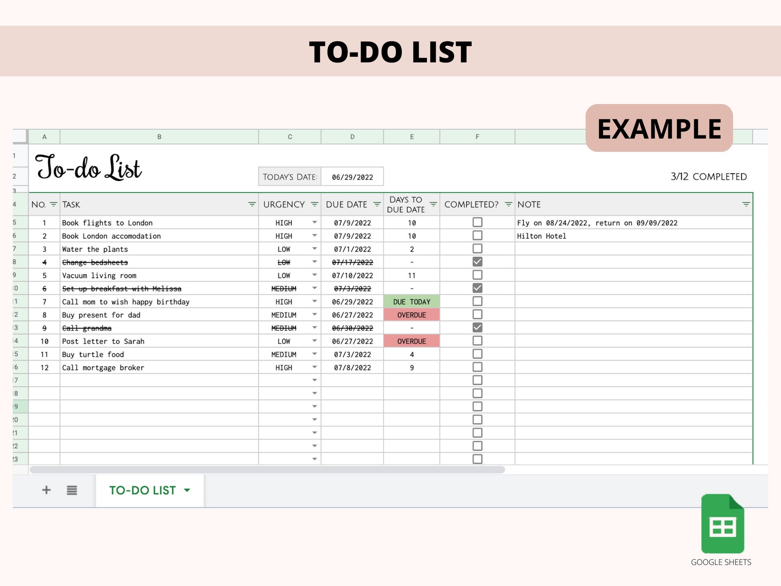 To Do List Google Sheets Task Planner Editable to Do List - Etsy