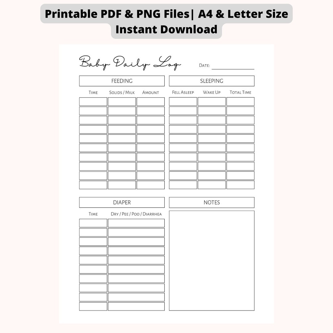 PRINTABLE Baby Daily Log | Infant Daily Log | Baby Feeding Log ...
