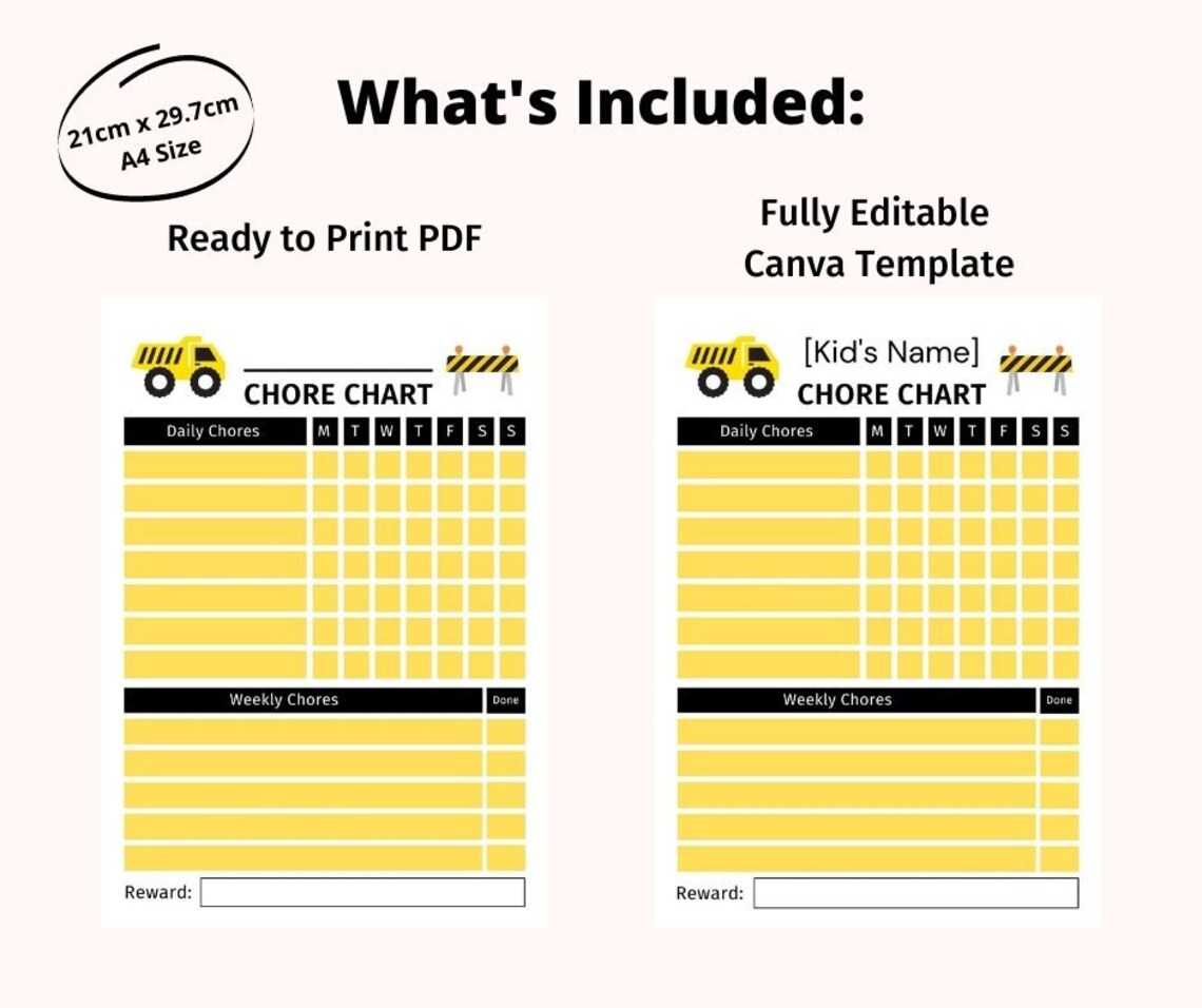 EDITABLE Kids Daily & Weekly Chore Chart - Construction Trucks | Kids ...