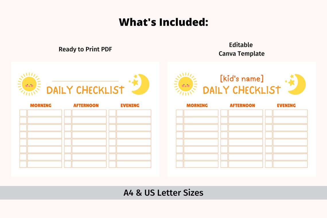 EDITABLE Kids Daily Checklist | Kids Routine Checklist | Daily Routine ...