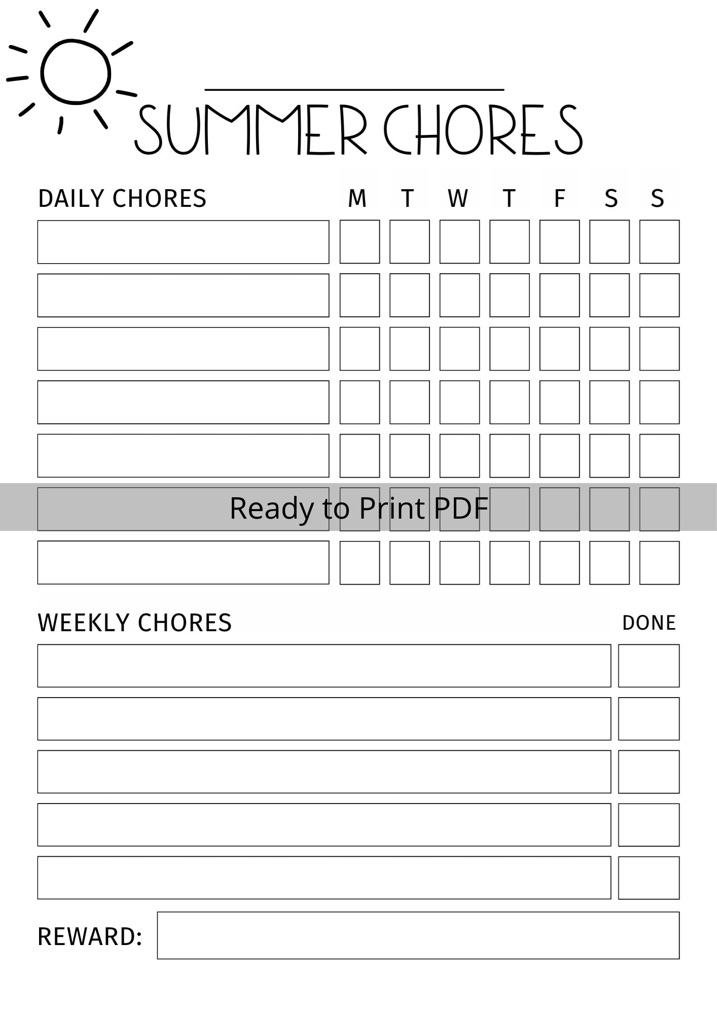 EDITABLE Summer Daily & Weekly Chore Chart - Minimalist | Simple Reward ...