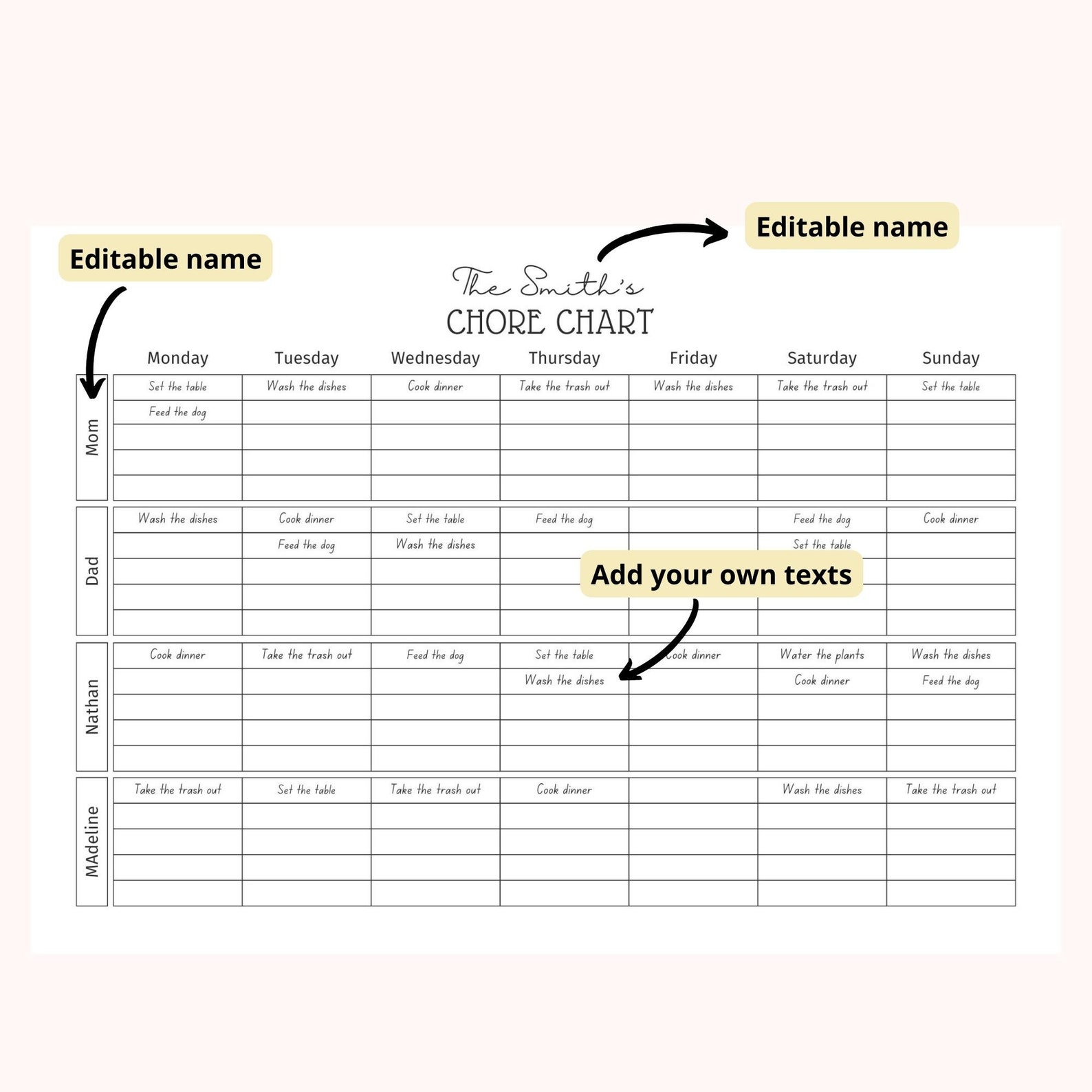 EDITABLE Family Chore Chart | Cleaning Schedule | Responsibility Chart ...
