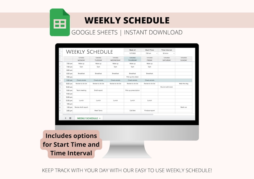 Weekly Schedule Google Sheets | Daily Schedule | Digital Weekly ...