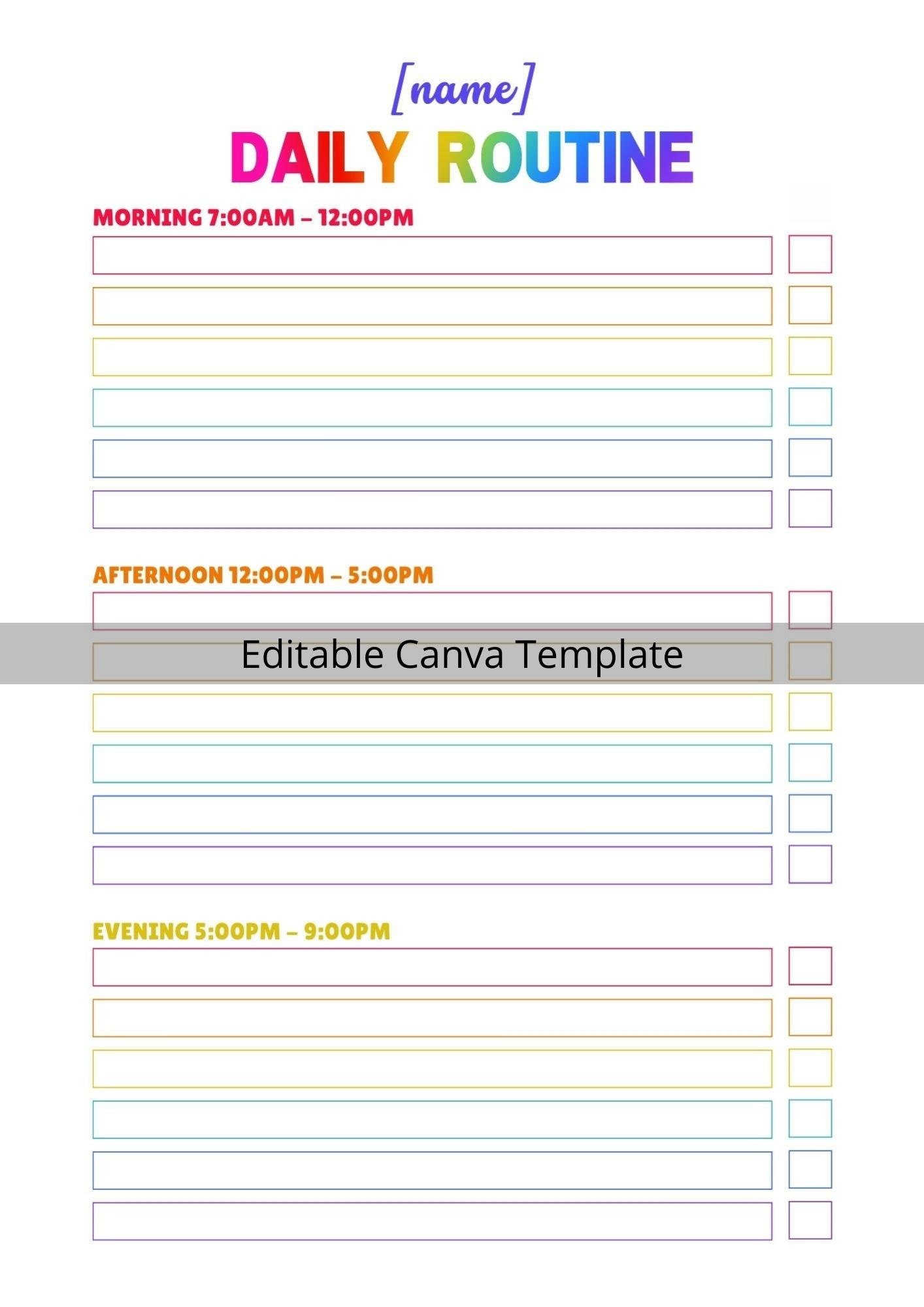 EDITABLE Kids Routine Checklist Rainbow Daily Routine Checklist Daily ...