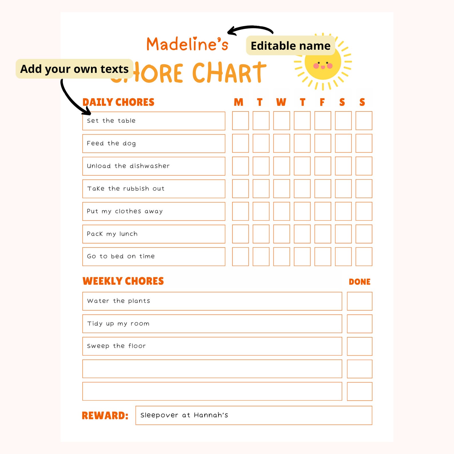 EDITABLE Kids Daily & Weekly Chore Chart | Kids Reward Chore Chart ...