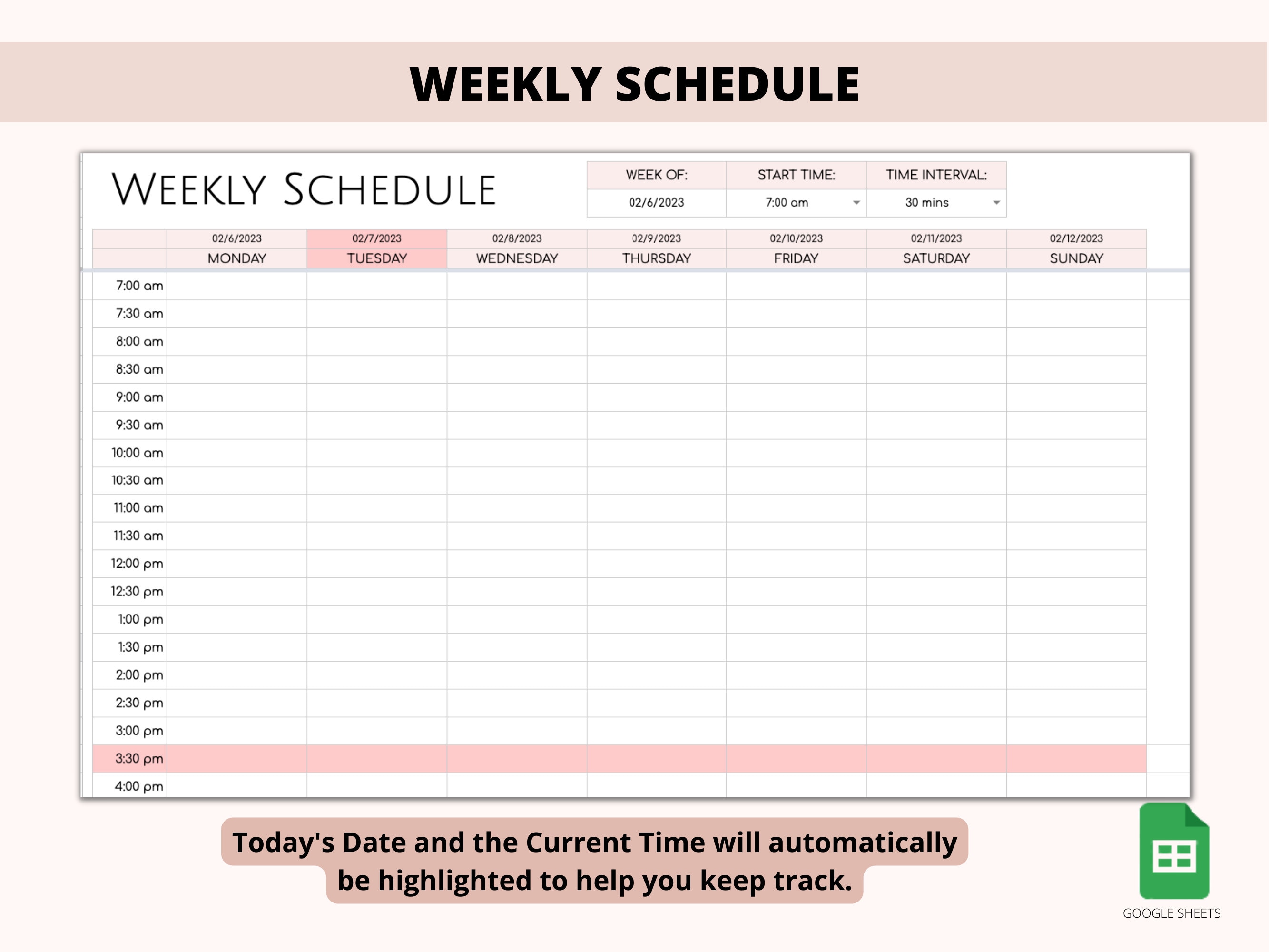 Weekly Schedule Google Sheets Daily Schedule Digital Weekly Schedule ...