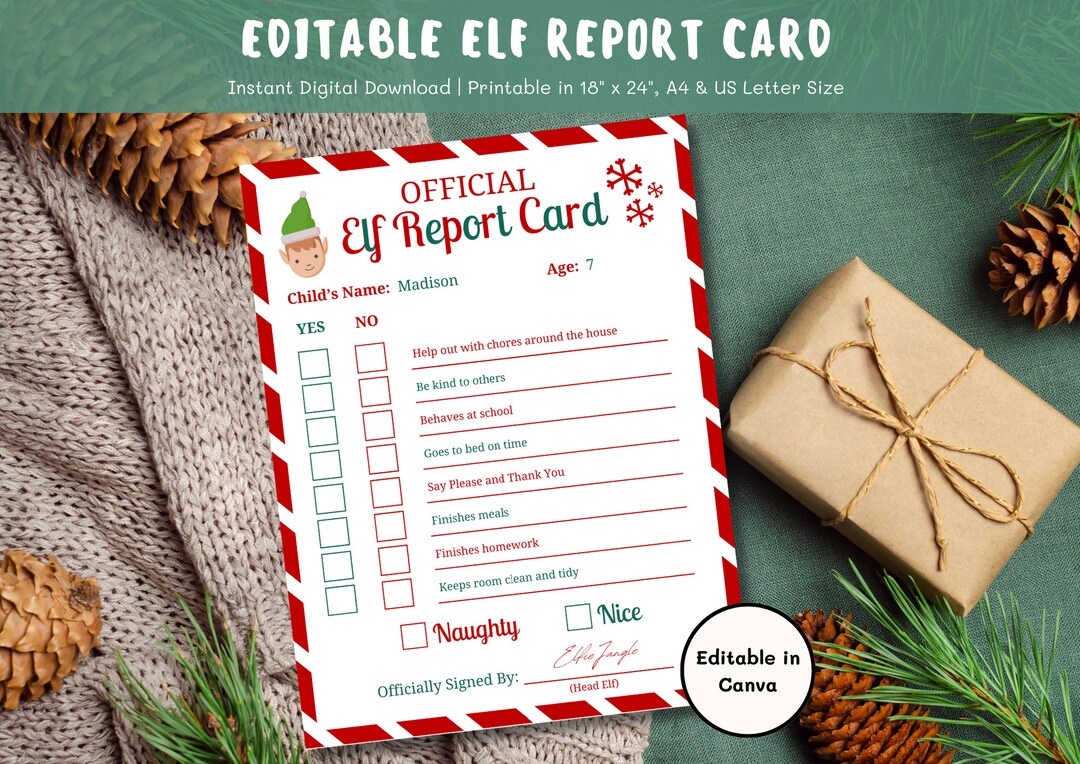 EDITABLE Elf Report Card Template Personalised Elf Report - Etsy Canada