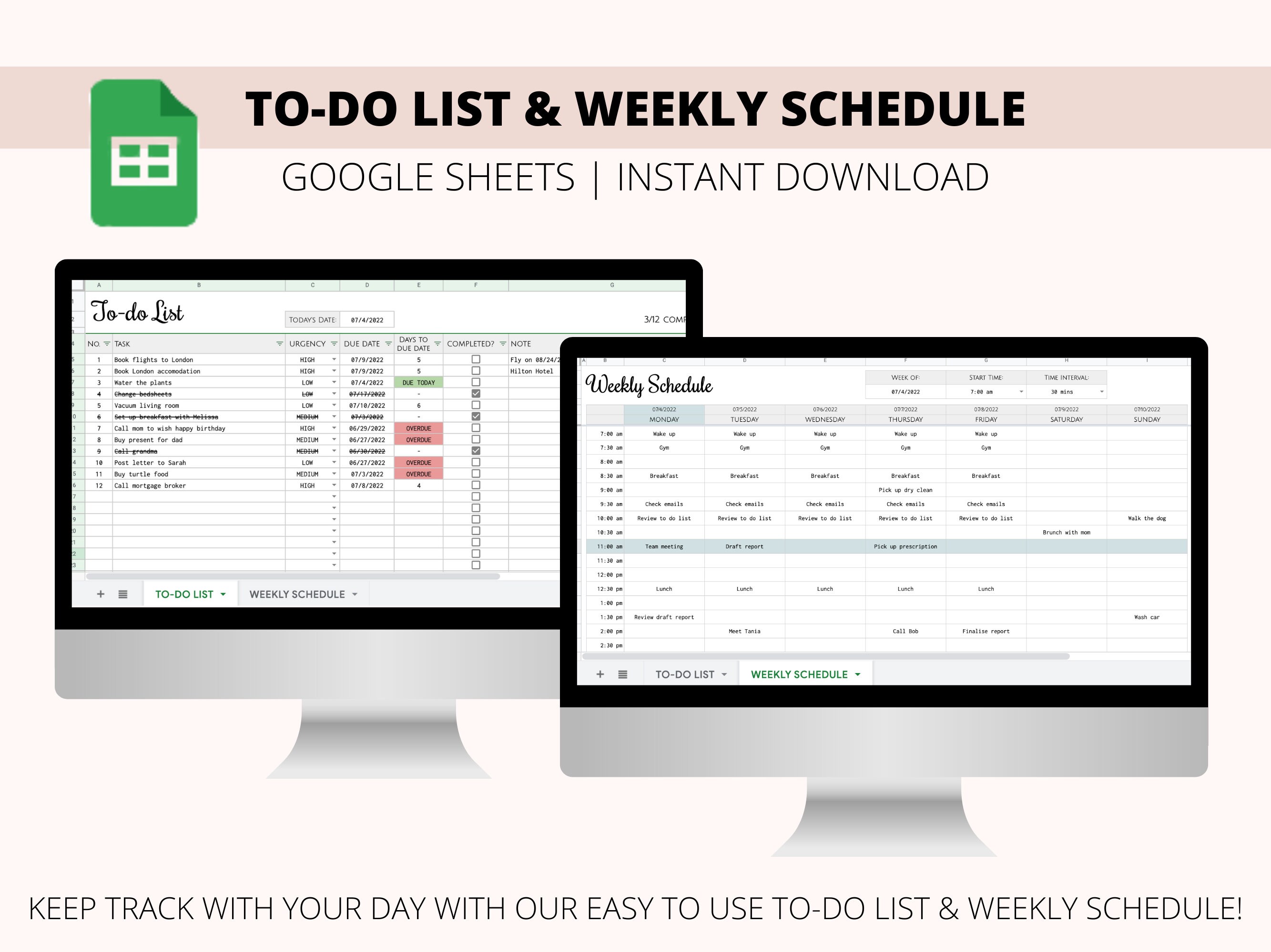 To Do List and Weekly Schedule Google Sheets Daily Schedule - Etsy