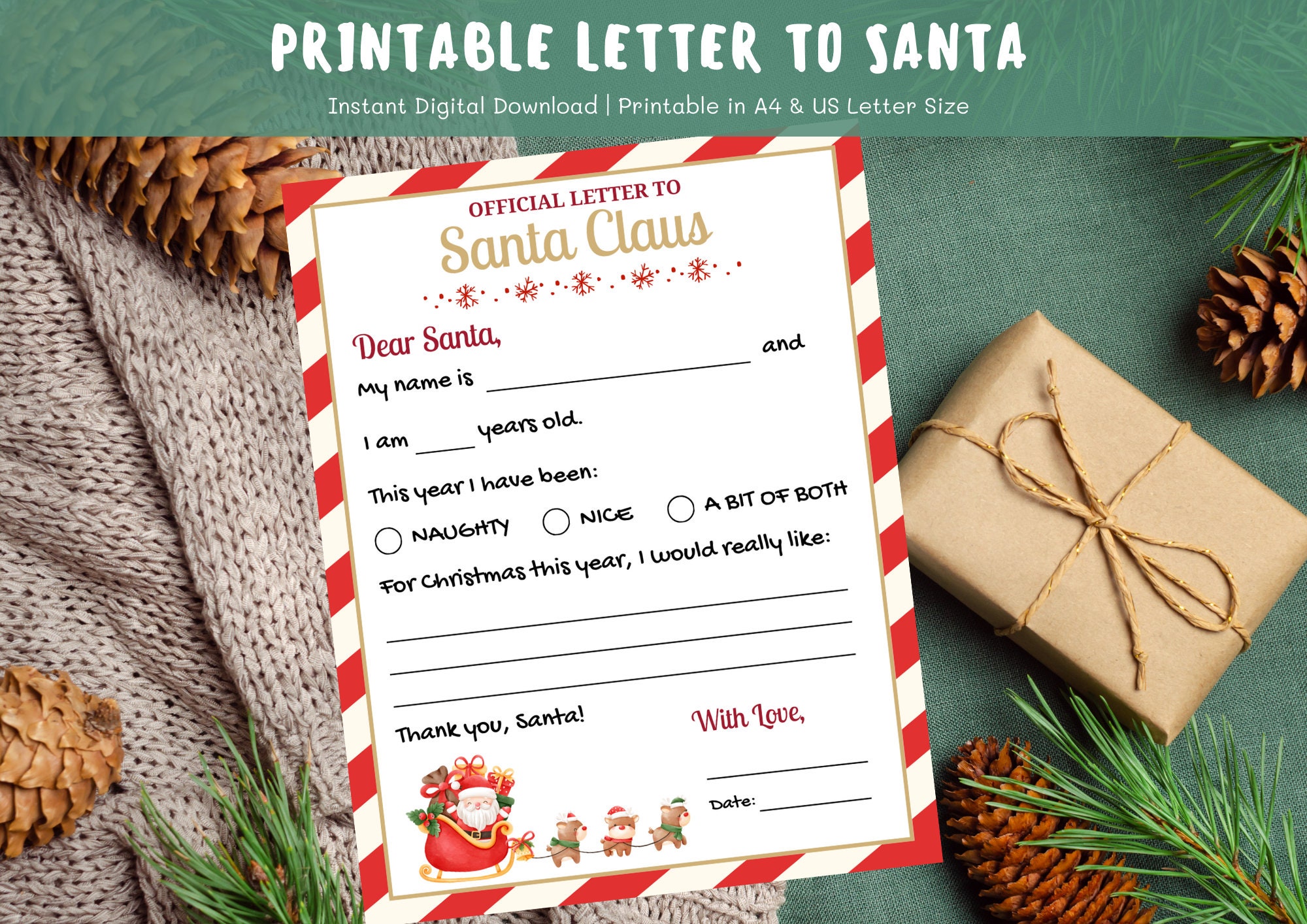 Letter to Santa PRINTABLE, Santa Letter, Kids Letter to Santa ...
