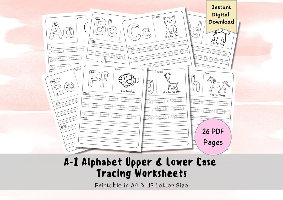 Preschool A-Z Upper & Lowercase Alphabet Tracing Worksheets, Toddlers ...
