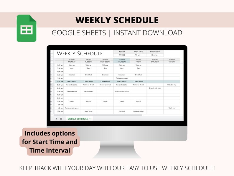 Weekly Schedule Google Sheets Daily Schedule Digital - Etsy