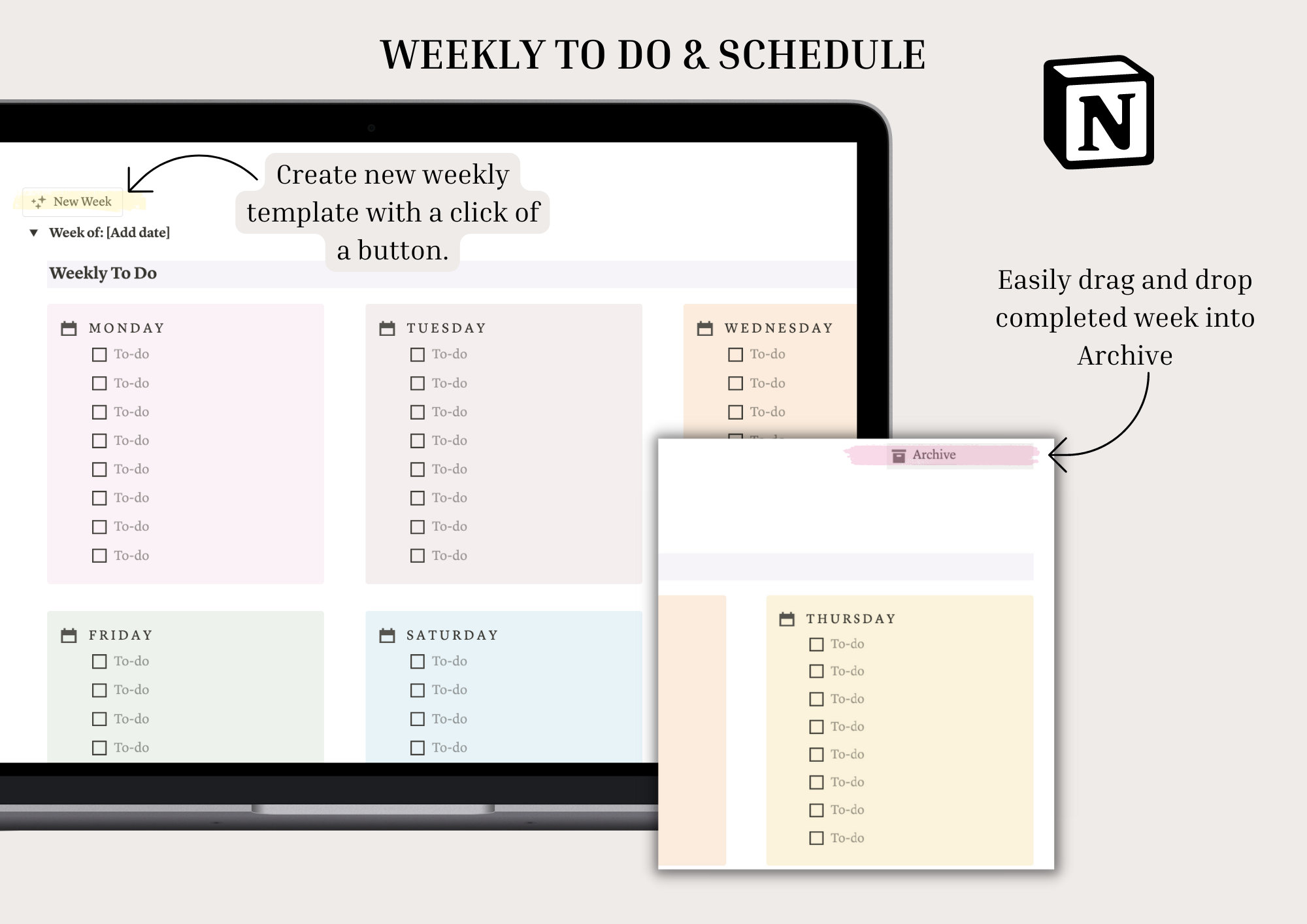 Notion Weekly Planner Template, Weekly to Do List, Weekly Schedule, Digital Planner, Weekly ...