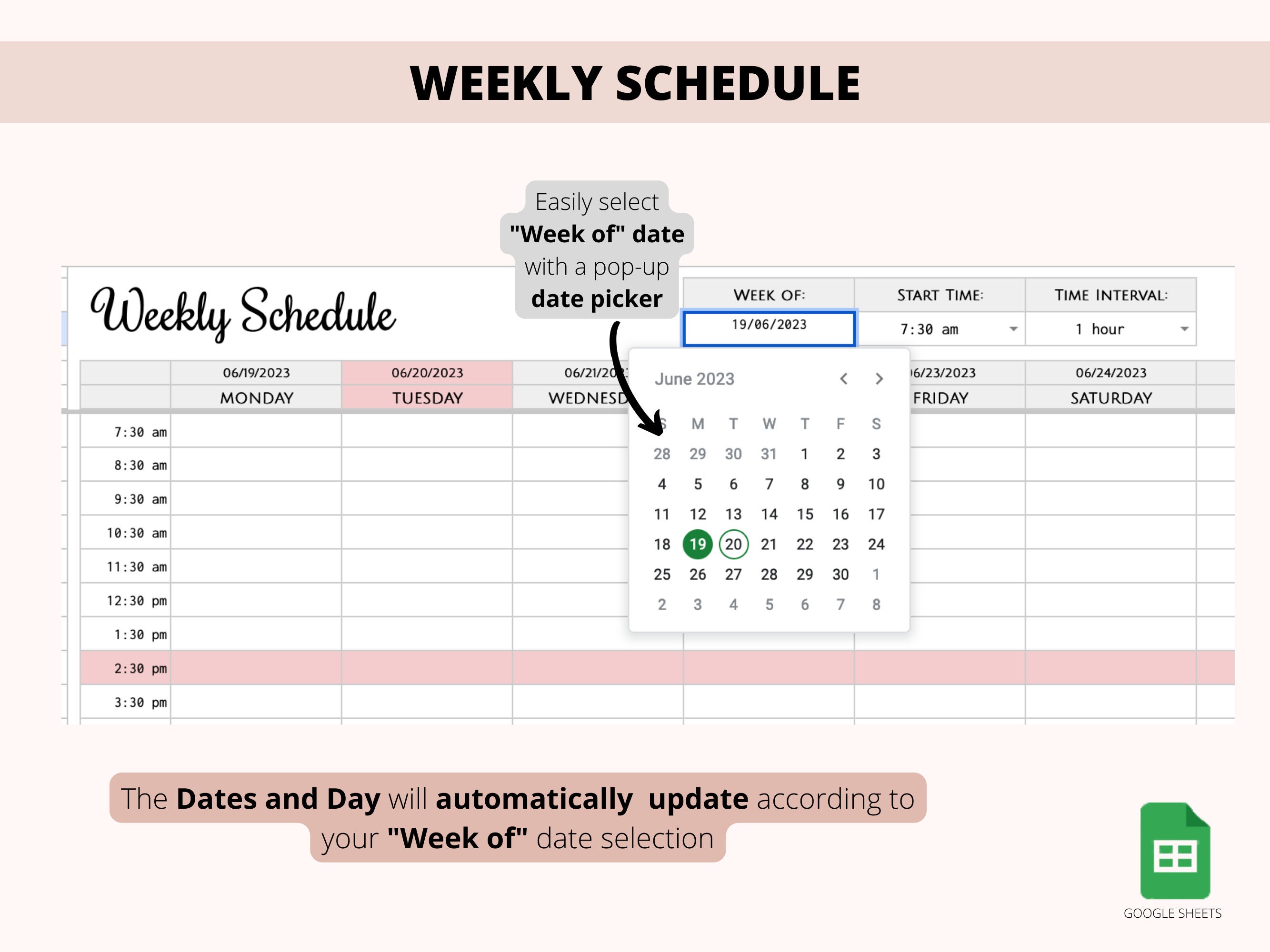 Weekly Schedule Google Sheets | Daily Schedule | Digital Weekly ...