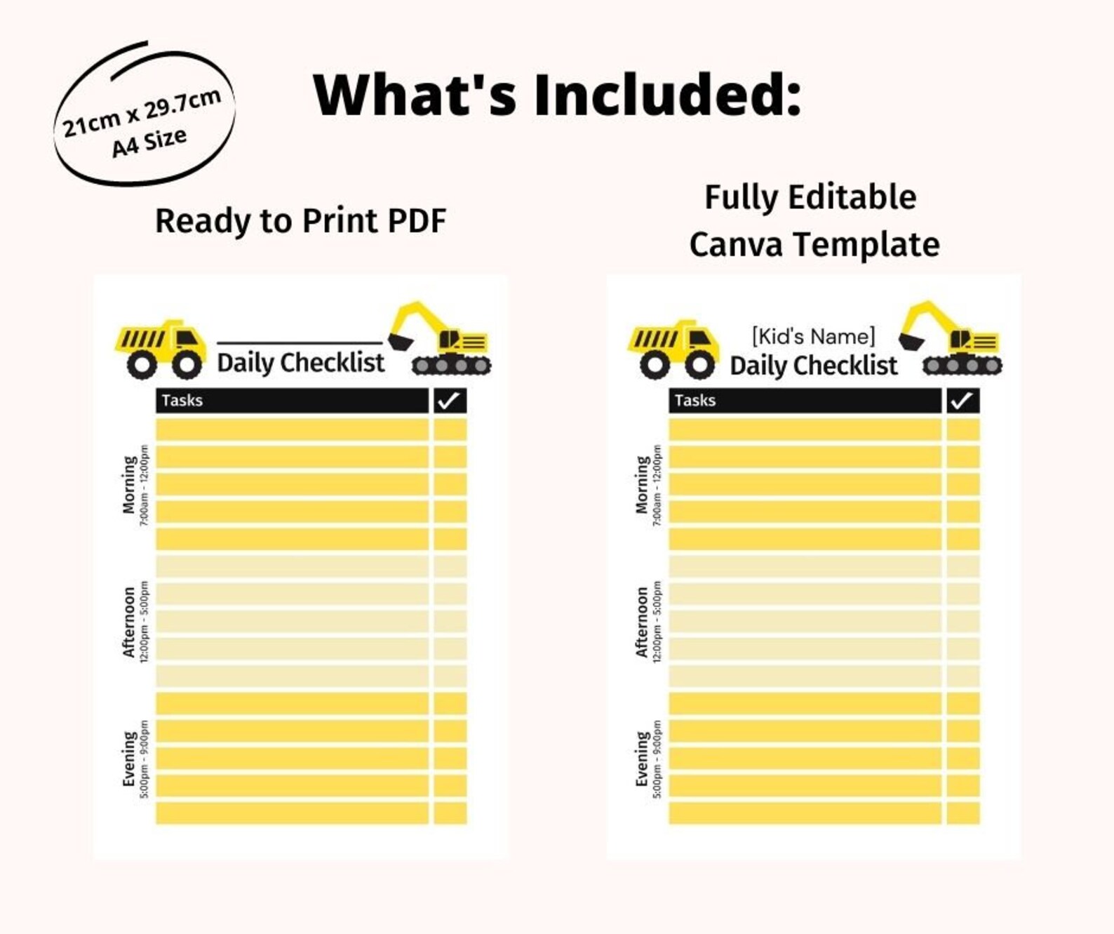 EDITABLE Kids Daily Checklist - Construction Trucks | Kids Routine ...