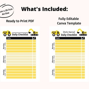 EDITABLE Kids Daily Checklist - Construction Trucks | Kids Routine ...