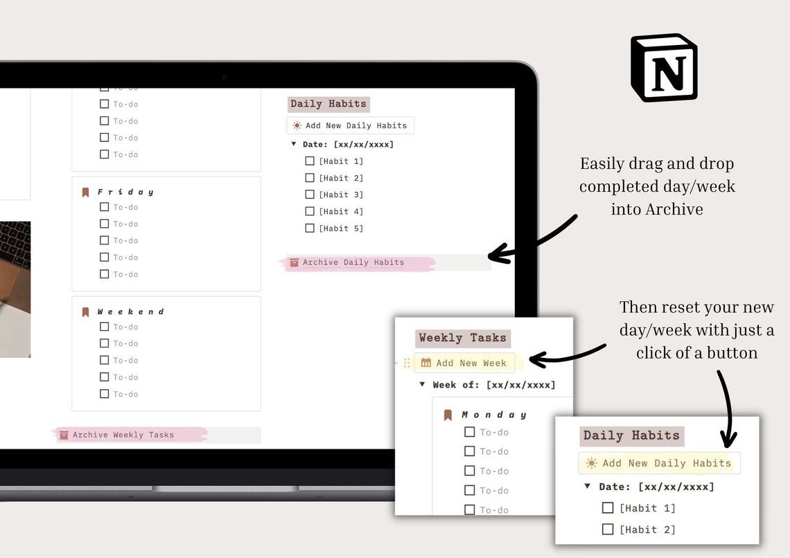 Notion Weekly Planner Template, Digital Planner, Weekly Tasks, Daily ...