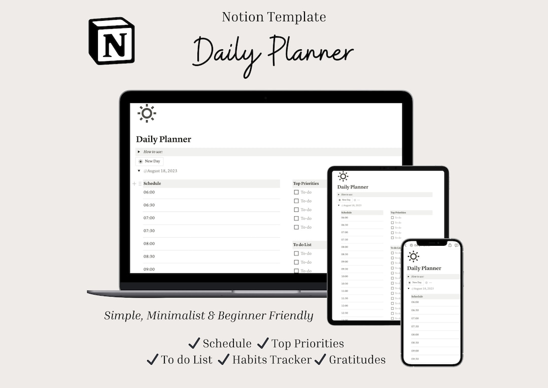 Notion Daily Planner Template, Digital Planner, to Do List, Schedule ...