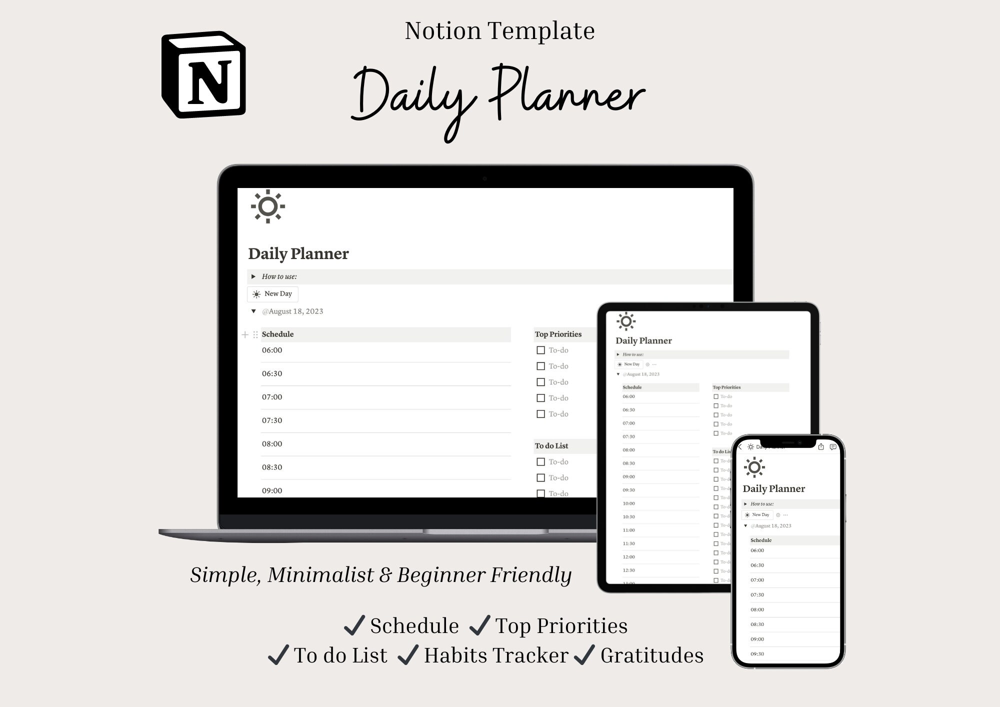 Notion Daily Planner Template, Digital Planner, to Do List, Schedule ...