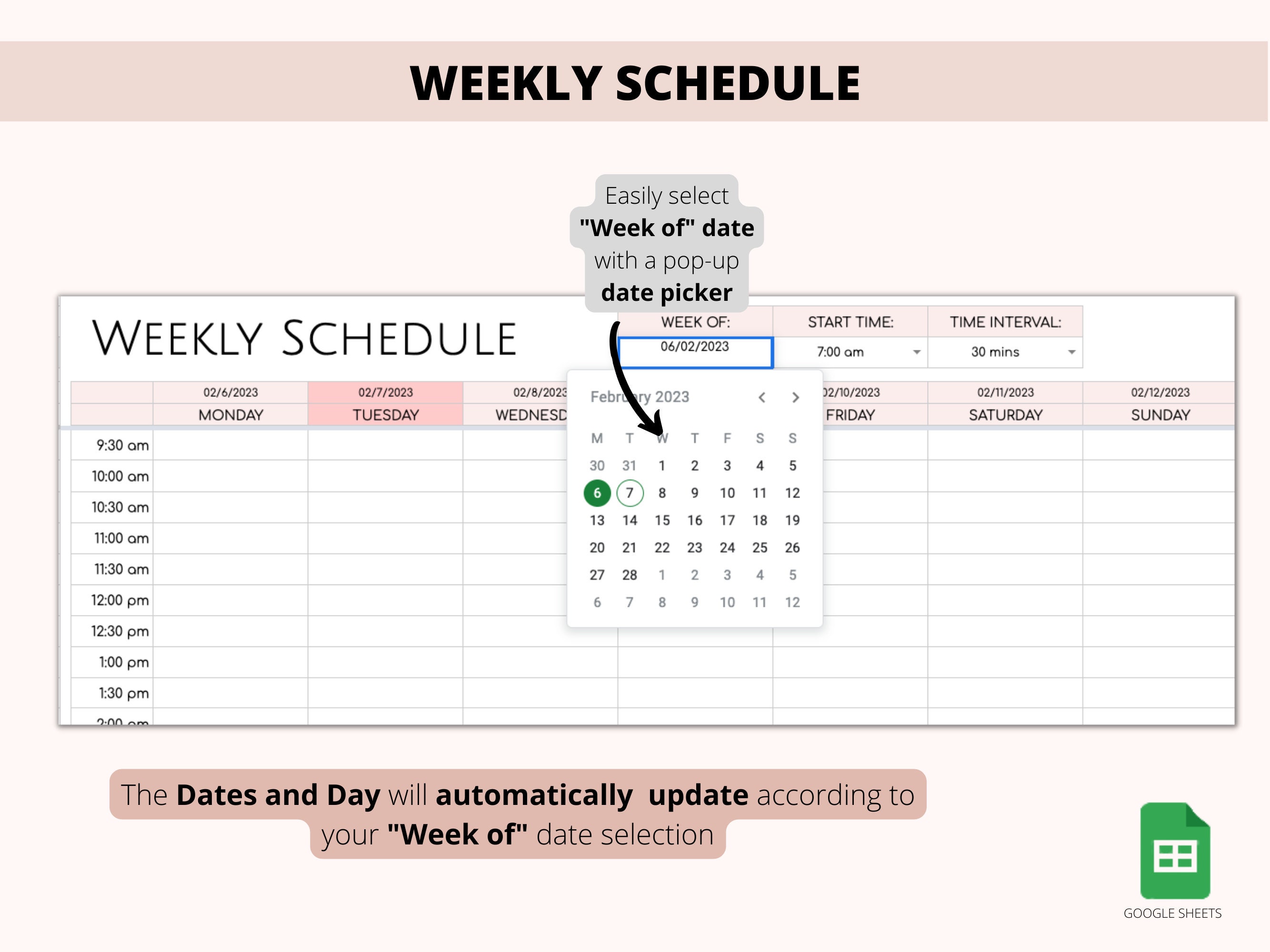 Weekly Schedule Google Sheets | Daily Schedule | Digital Weekly ...