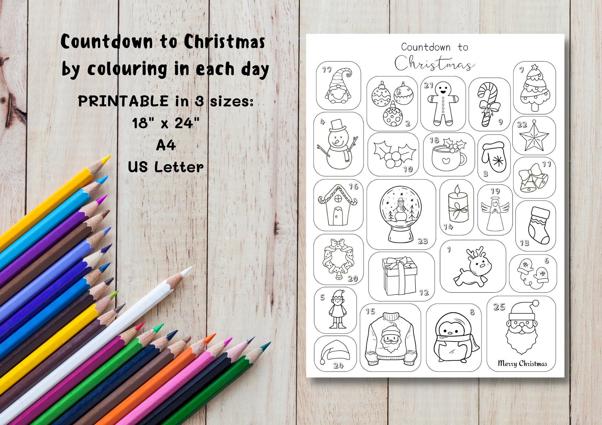 Printable Christmas Countdown, Christmas Coloring Page for Kids ...
