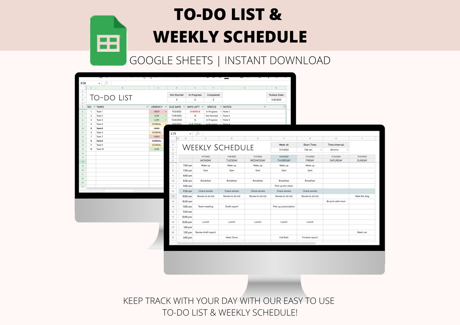 To Do List and Weekly Schedule Google Sheets Daily Schedule to Do List ...