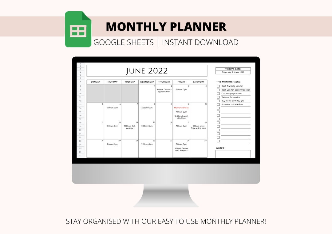 Monthly Calendar Planner | Google Sheets | Automated Calendar | to Do ...