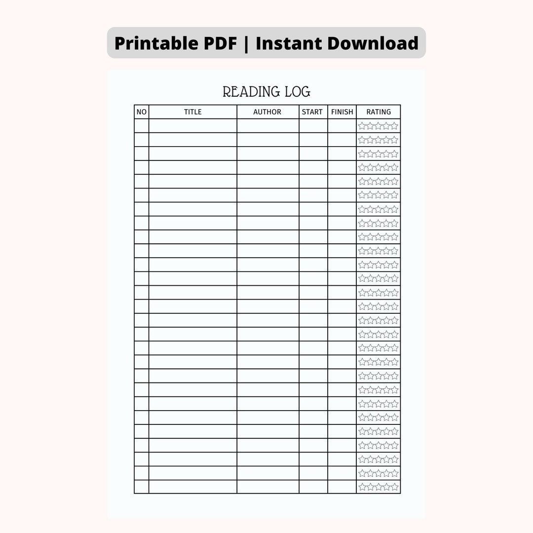 PRINTABLE Reading Log Minimalist Simple Reading Tracker - Etsy