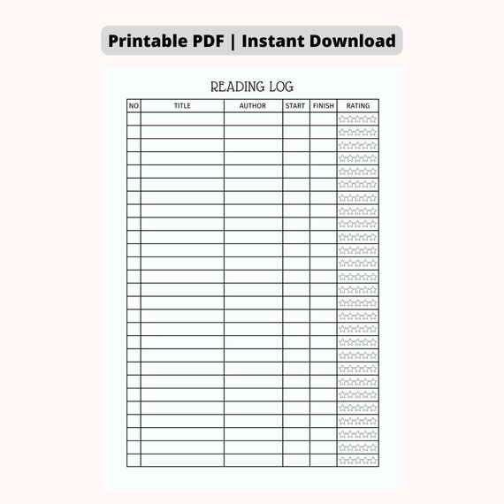 PRINTABLE Reading Log Minimalist Simple Reading Tracker - Etsy