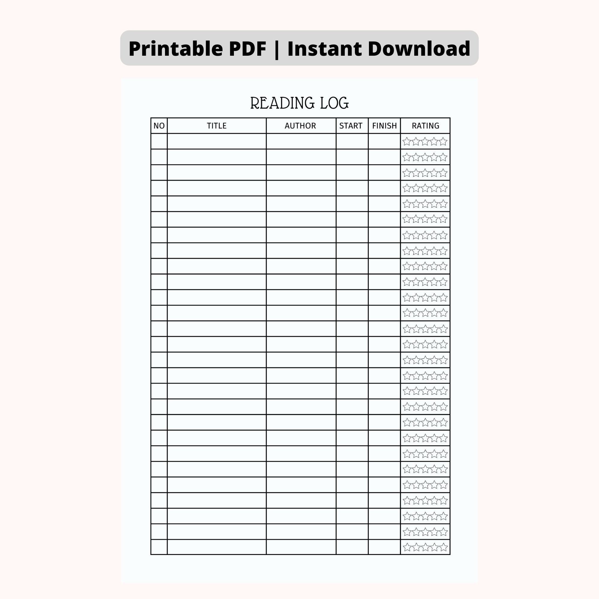 PRINTABLE Reading Log Minimalist Simple Reading Tracker Book Tracker ...