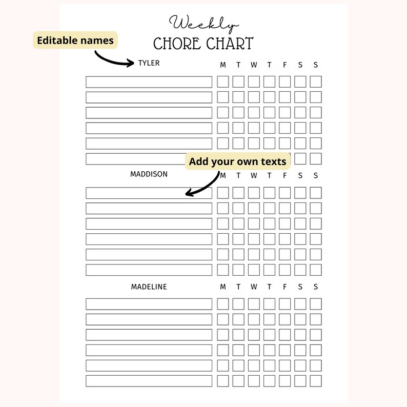 EDITABLE Multiple Kids Weekly Chore Chart - Minimalist | 2 Kids and 3 ...