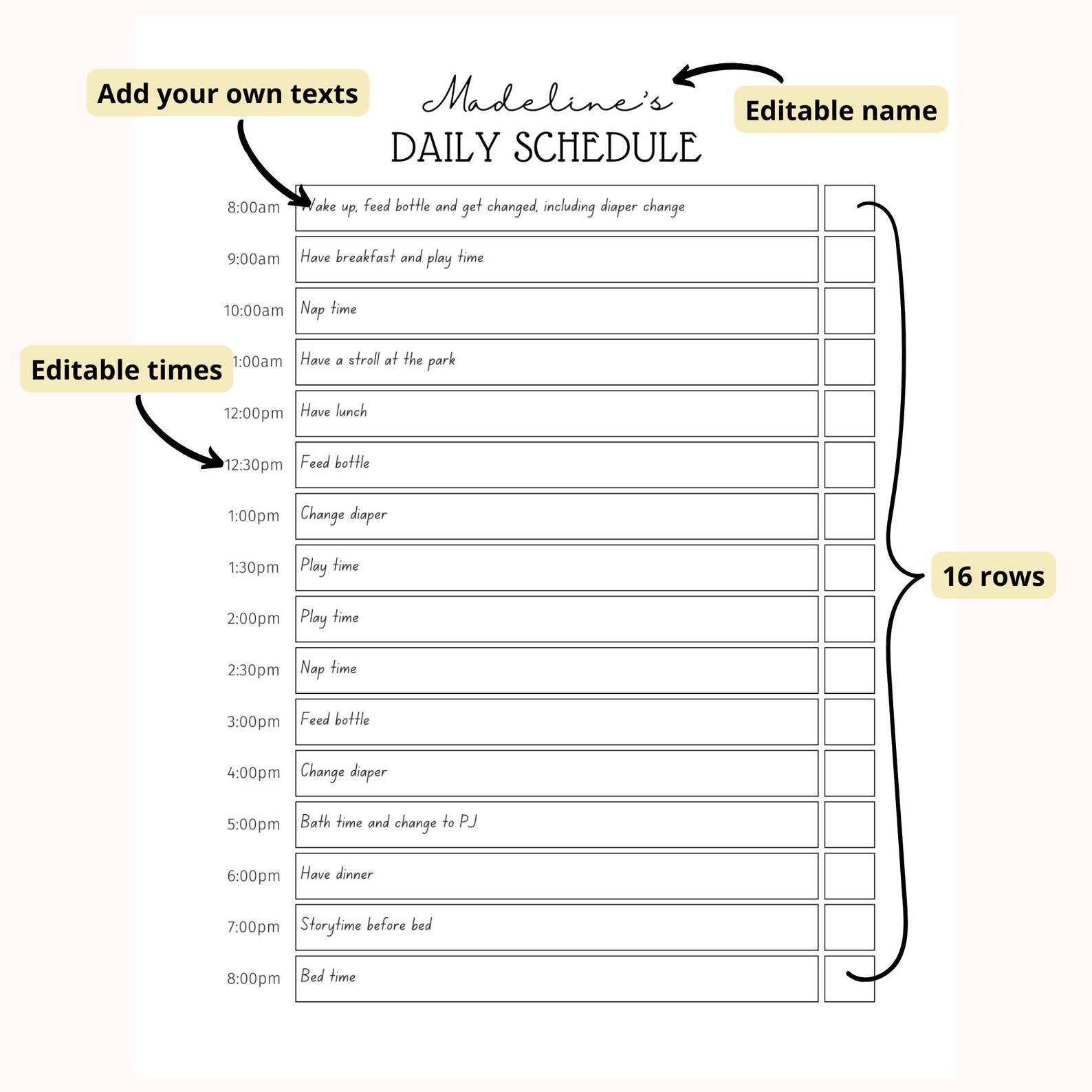 EDITABLE Daily Schedule Checklist - Minimalist | Babies & Kids Routine ...