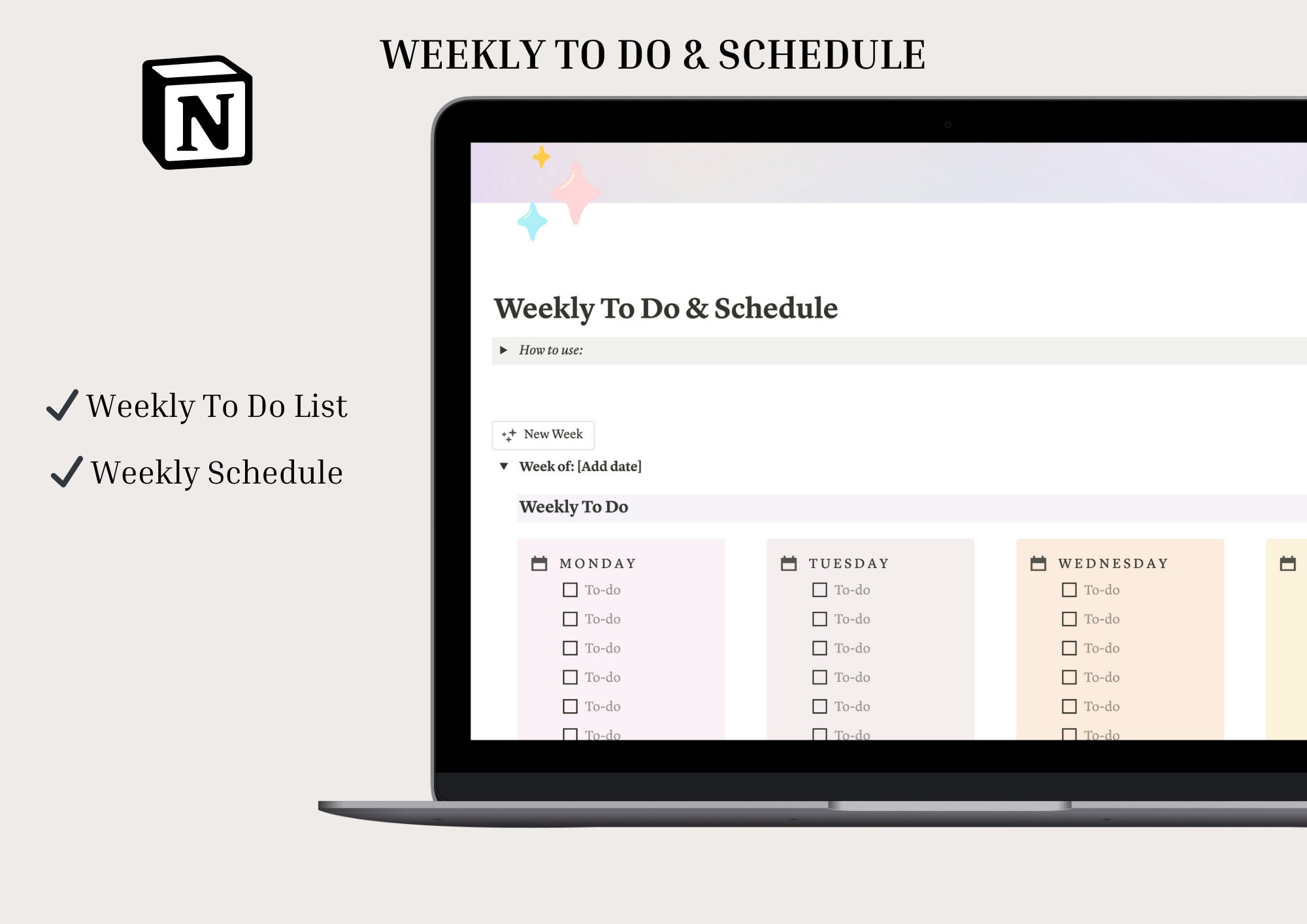 Notion Weekly Planner Template, Weekly to Do List, Weekly Schedule ...