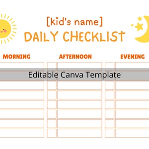 EDITABLE Kids Daily Checklist | Kids Routine Checklist | Daily Routine ...