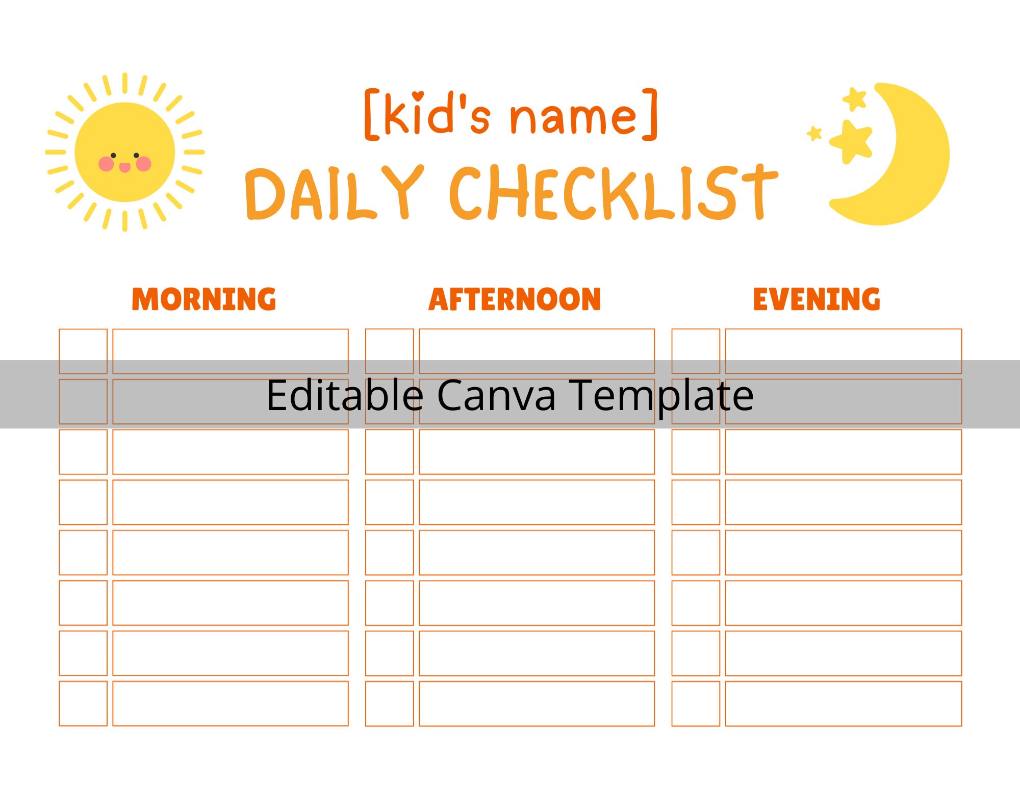 EDITABLE Kids Daily Checklist | Kids Routine Checklist | Daily Routine ...