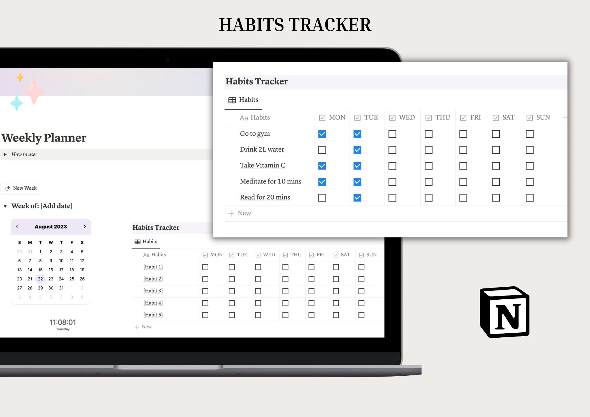Notion Weekly Planner Template Simple Digital Planner Weekly - Etsy