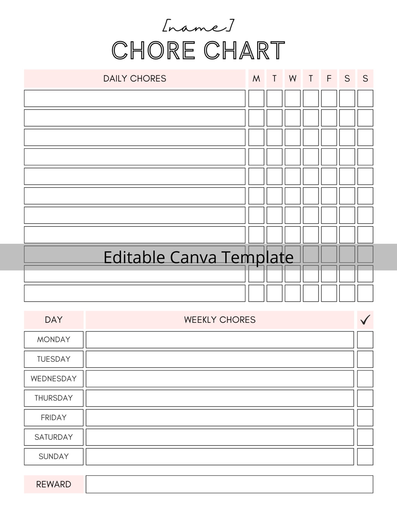 EDITABLE Daily & Weekly Chore Chart for Teens | Kids Chore Chart ...