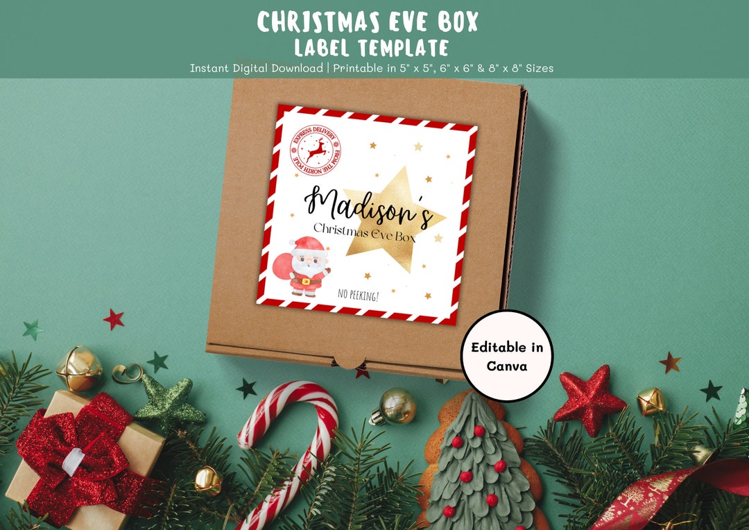 Editable Christmas Eve Box Label Template, Personalised Christmas Gift ...