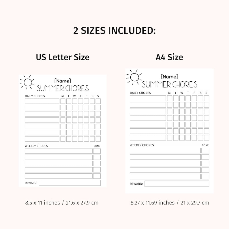 EDITABLE Summer Daily & Weekly Chore Chart - Minimalist | Simple Reward ...