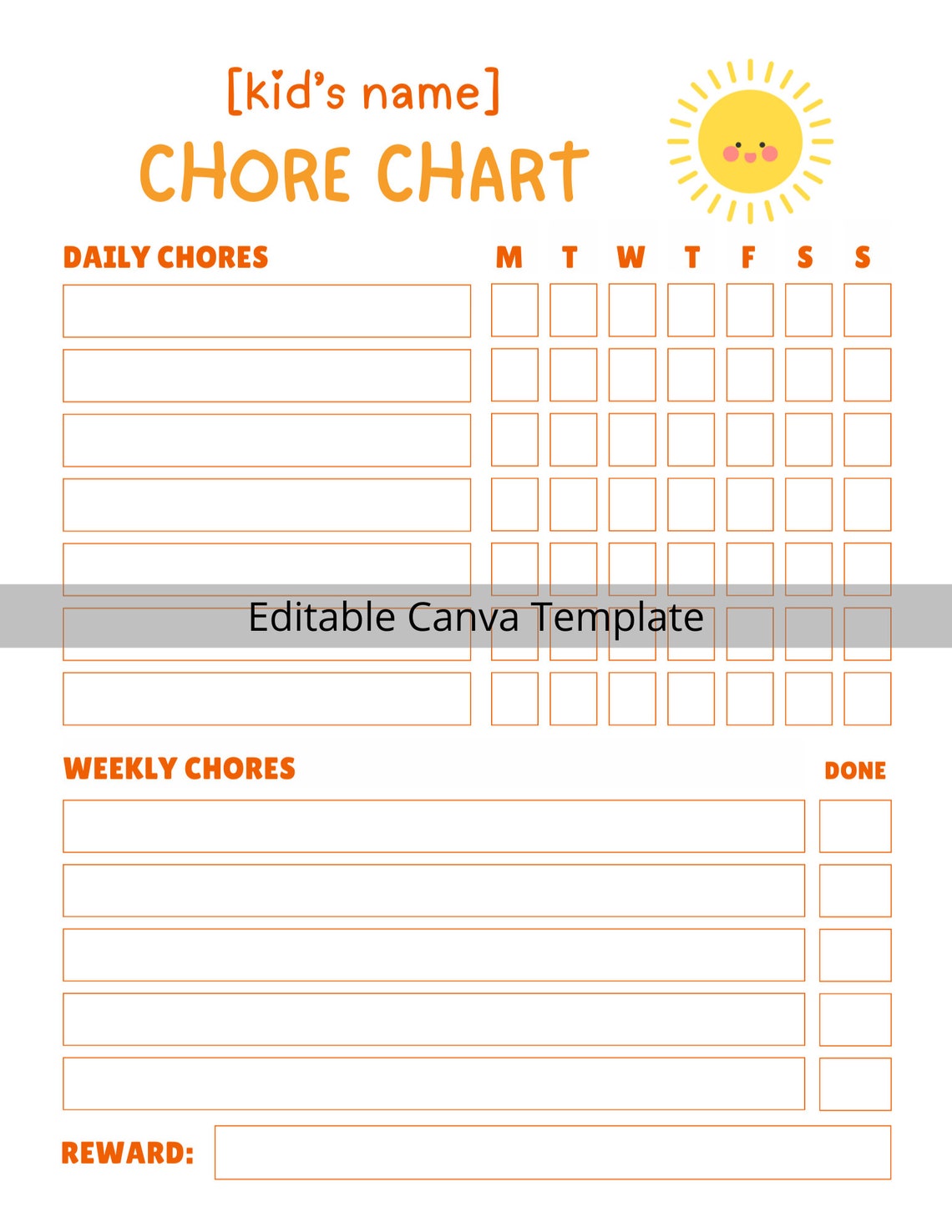 EDITABLE Kids Daily & Weekly Chore Chart Kids Reward Chore Chart Kids ...