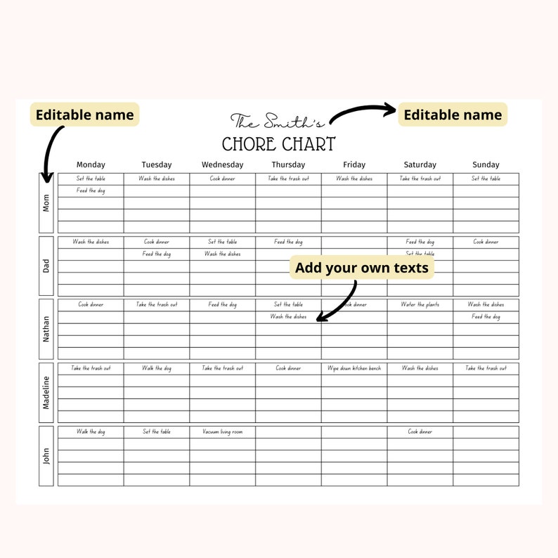EDITABLE Family Chore Chart | Cleaning Schedule | Responsibility Chart ...