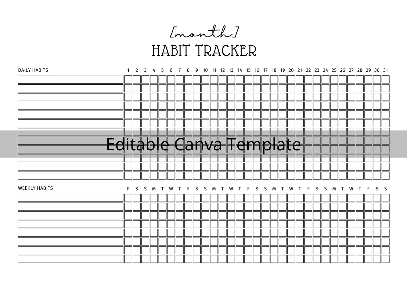 EDITABLE Monthly Habit Tracker Habit Tracker Template | Etsy